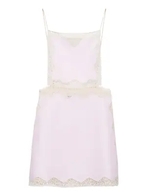 Prada Lace-trimmed Linen Minidress - Pink