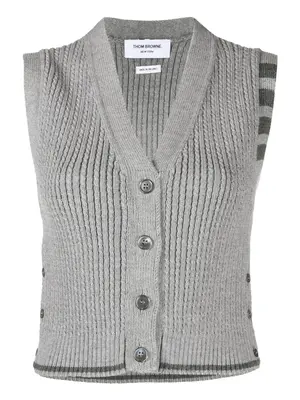 Thom Browne 4-bar Stripe Intarsia-knit Vest - Grey