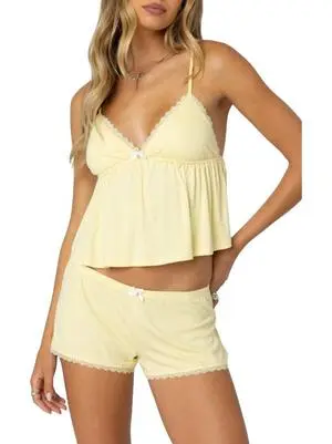 EDIKTED Buffy Lace Trim Crop Babydoll Camisole - Yellow