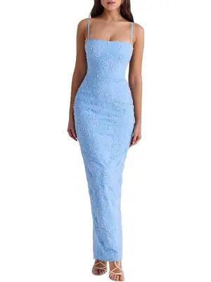House Of Cb Eva Floral Lace Gown - Cinderella Blue