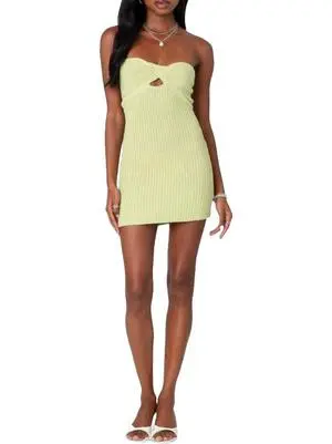 EDIKTED Strapless Twist Front Mini Sweater Dress - Green