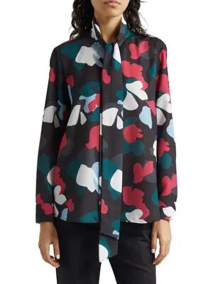 Emporio Armani Floral Print Tie Neck Shirt - Black Multi