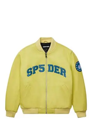 SP5DER Leather Logo Bomber Jacket - Yellow