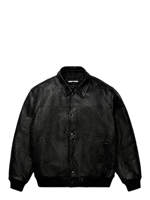 SP5DER Debossed Web Leather Jacket - Black