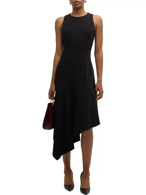 Michael Kors Michael Kors Collection Barathea Asymmetric Wool Midi Dress Black-1
