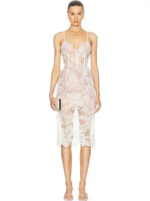 sheer floral embroidered midi dress Cream Floral Embroidered Lace Midi Dress | Purple Door main image 0