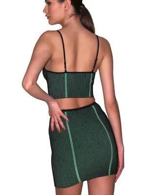 Fleur Du Mal Rib Knit Mini Skirt - Green And Black Rib
