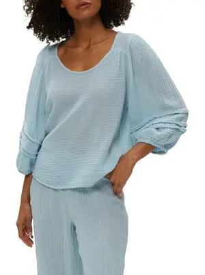 Michael Stars Pruitt Balloon Sleeve Gauze Top - Fountain