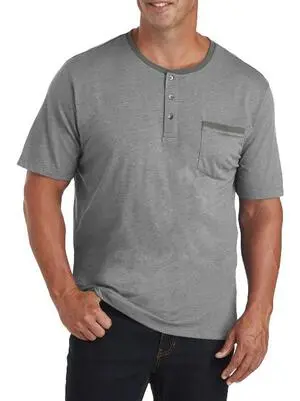 HARBOR BAY BY DXL Big & Tall Slub Henley Shirt Grey Heather