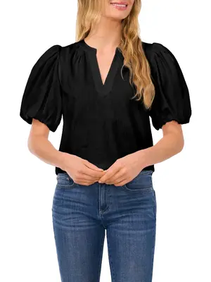 CECE DUPRAZ CeCe Puff Sleeve Poplin Popover Top Rich Black