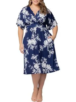 KIYONNA Gia Floral Midi Dress - Navy Floral Print