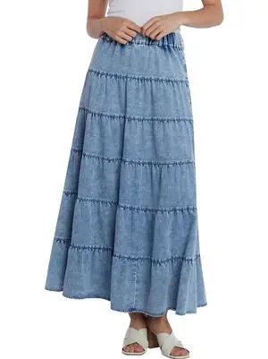 WASH LAB DENIM Tiered Maxi Skirt - Cloud Blue