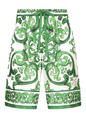 Dolce & Gabbana Dolce & Gabbana Majolica-Print Silk Shorts Green