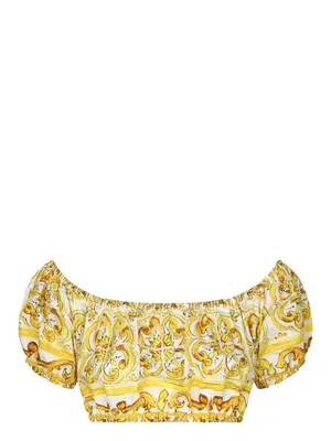 Dolce & Gabbana Majolica-print Crop Top - Yellow