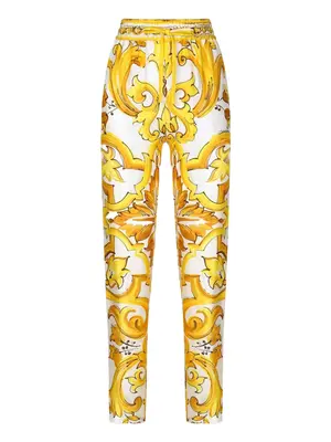 DOLCE & GABBANA Dolce & Gabbana Majolica Print Silk Track Pants