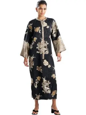 Natori Imperial Dragon Jacquard Zip Caftan Black