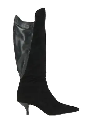 MANILA GRACE Leather Cone Heel Boots - Black