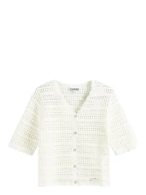 GANNI Short Sleeve Cardigan - Egret