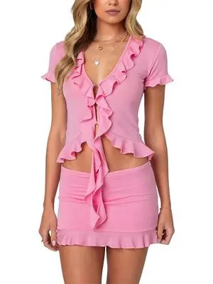 EDIKTED Loullie Split Front Top - Pink