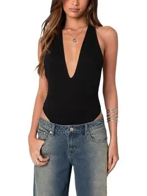 EDIKTED Deep V Backless Bodysuit - Black