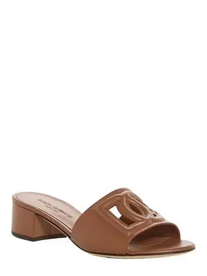 Dolce & Gabbana Block Heel Slide Sandals - Light Brown