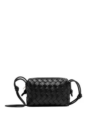BOTTEGA  VENETA Mini Intrecciato Leather Loop Camera Bag - Black