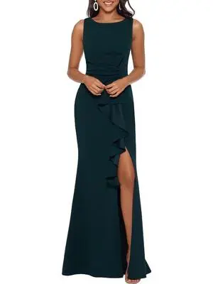 Betsy & Adam Betsy & Adam Ruffle Slit Gown Pine