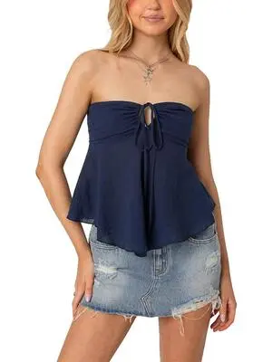 EDIKTED Tadria Drawstring Baby Doll Top - Navy