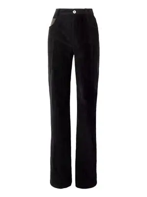 Bottega Veneta Leather-trimmed Cotton-corduroy Straight-leg Trousers - Blue
