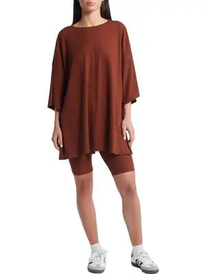 DRESSED IN LALA Malone Rib Oversized T-shirt & Bike Shorts Set - Cinnamon