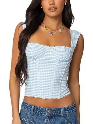 EDIKTED Marcella Wide Strap Mesh Corset - Light Blue