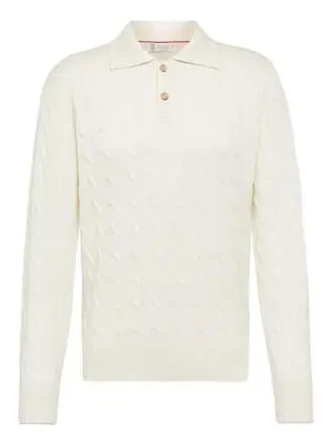 Brunello Cucinelli Cable-knit Cashmere Polo Sweater - White