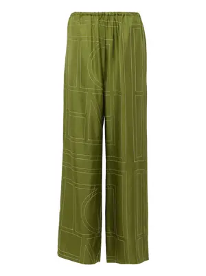 TOTEME Monogram Silk Twill Pants - Green
