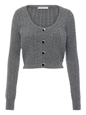 Alessandra Rich Cable-knit Wool Cardigan - Grey