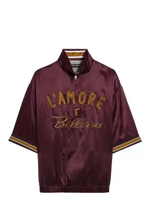 Dolce & Gabbana Embroidered Silkblend Satin Polo Shirt - Merlot