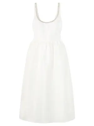 SELF-PORTRAIT Crystal-embellished Taffeta Midi Dress - White