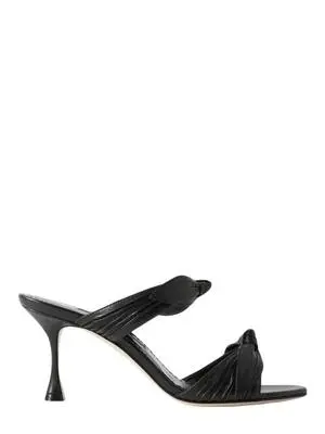 Manolo Blahnik Manolo Blahnik Lollo 70 Bow-Embellished Leather Mules Black