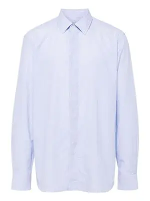Corneliani Concealed-fastening Cotton-linen Shirt - Blue