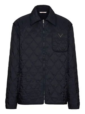 Valentino Garavani V-detail Quilted Shirt Jacket - Blue