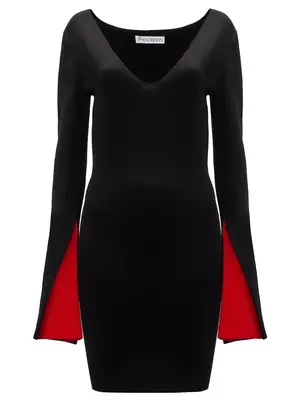 JW Anderson Contrast-cuff V-neck Dress - Black