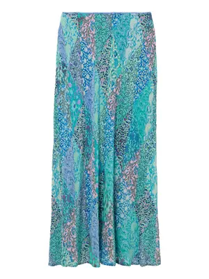 Rixo Ardith Patchwork Floral-print Silk Crepe De Chine Midi Skirt - Blue
