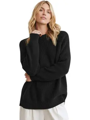 Jenni Kayne Oversized Cotton Fisherman Sweater - Black