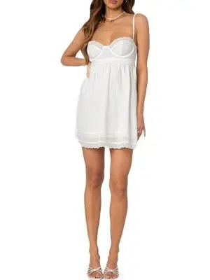 EDIKTED Bonny Lace Trim Minidress - White