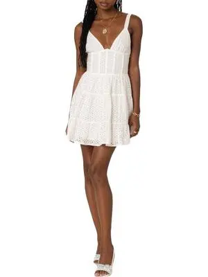 EDIKTED Bennett Corset Eyelet Cotton Fit & Flare Mini Dress - White