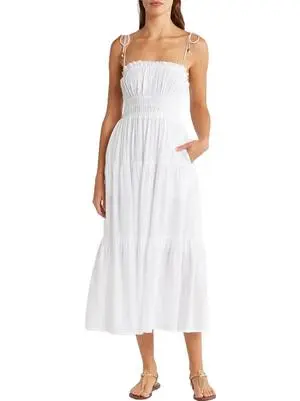 Elan Smocked Midi Dress - White