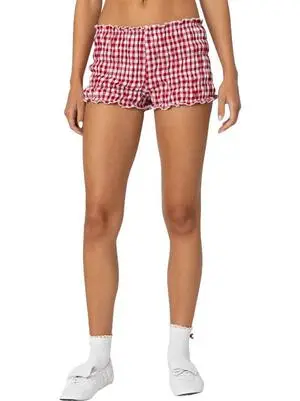 EDIKTED Gingham Shirred Microshorts - Red