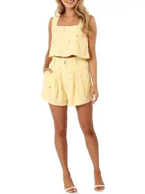 PETAL & PUP Tiana Embroidered Crop Tank & Shorts Set - Yellow