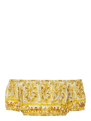 Dolce & Gabbana Majolica Print Off-shoulder Crop Top - Yellow