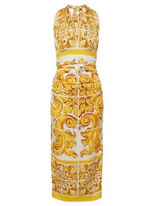 Dolce & Gabbana Majolica Silk-blend Midi Dress - Yellow