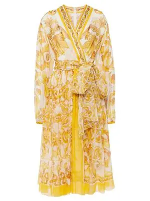 Dolce & Gabbana Majolica Silk Chiffon Midi Dress - Yellow
